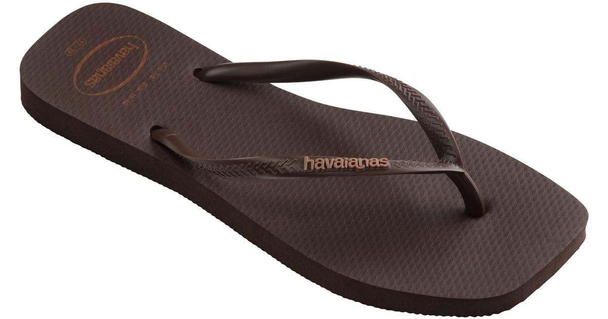 Havaianas Slim Square Logo Flip Flop In Brown Lyst