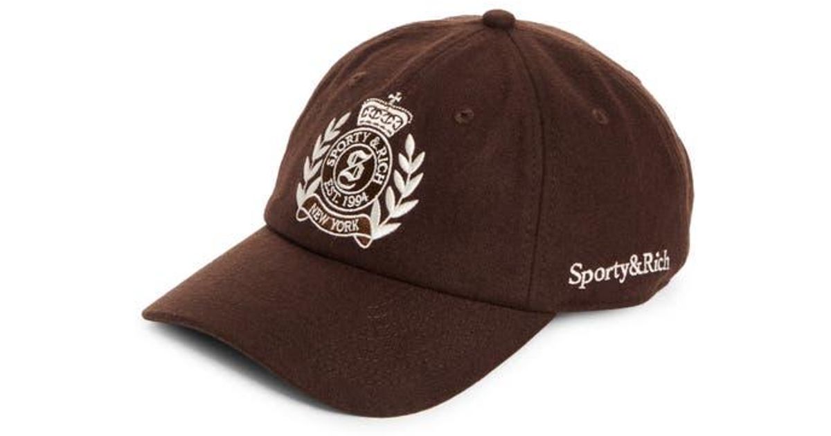 Sporty & Rich New York Crest Embroidered Wool Baseball Cap in Brown | Lyst