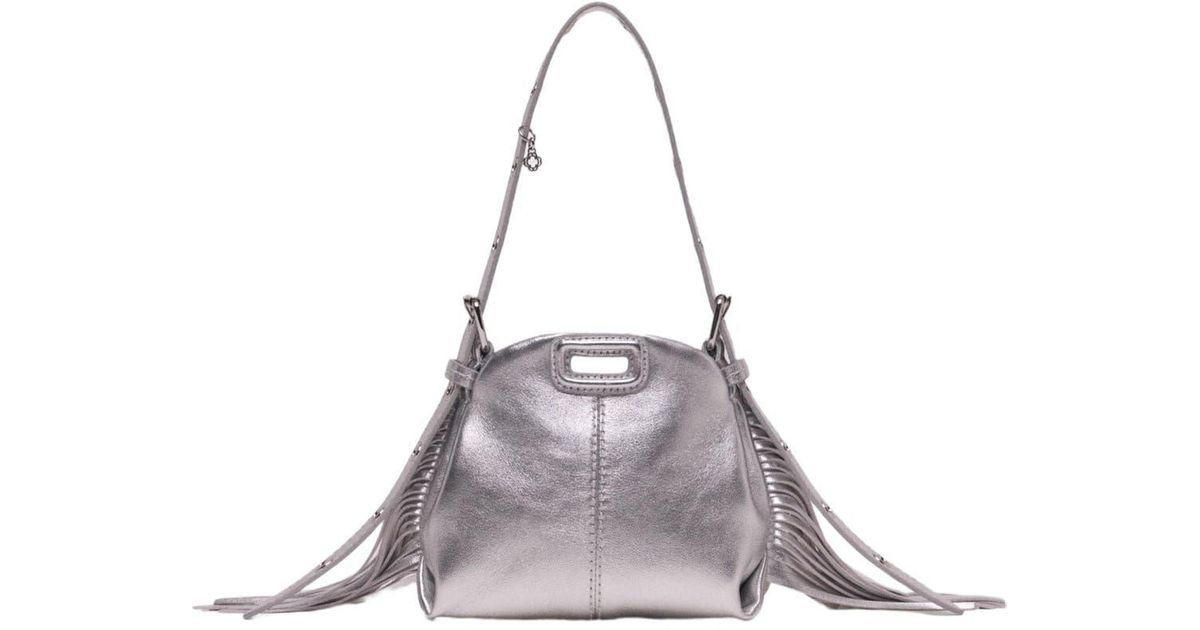 Maje Metallic Leather Miss M Micro Bag in Gray | Lyst