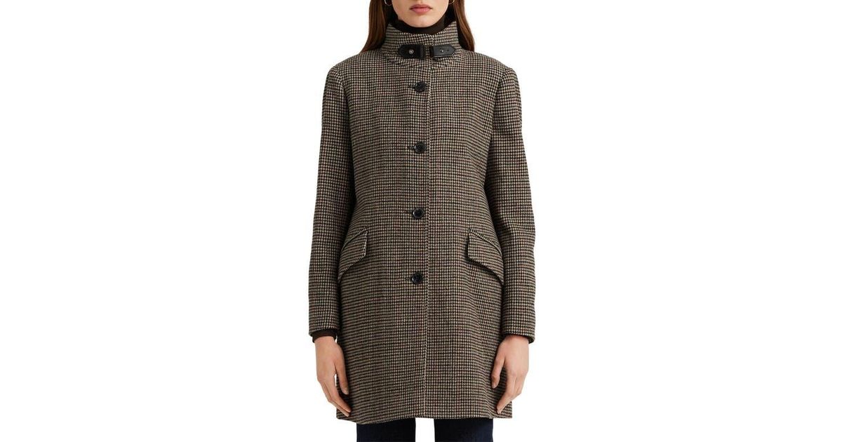 Ralph Lauren Tab Front Wool Blend Coat in Brown | Lyst