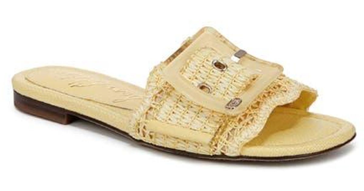 Sam Edelman Bambi Raffia Buckle Slide Sandal in Metallic | Lyst