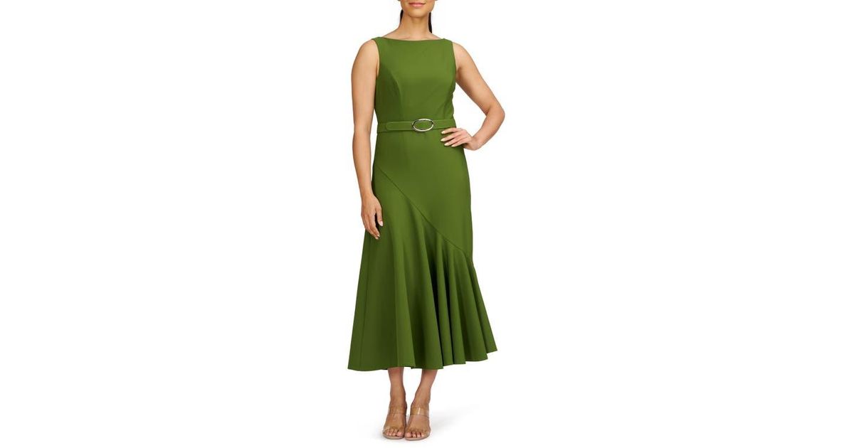 Kay Unger Gianna Belted Cocktail Dress in Green | Lyst
