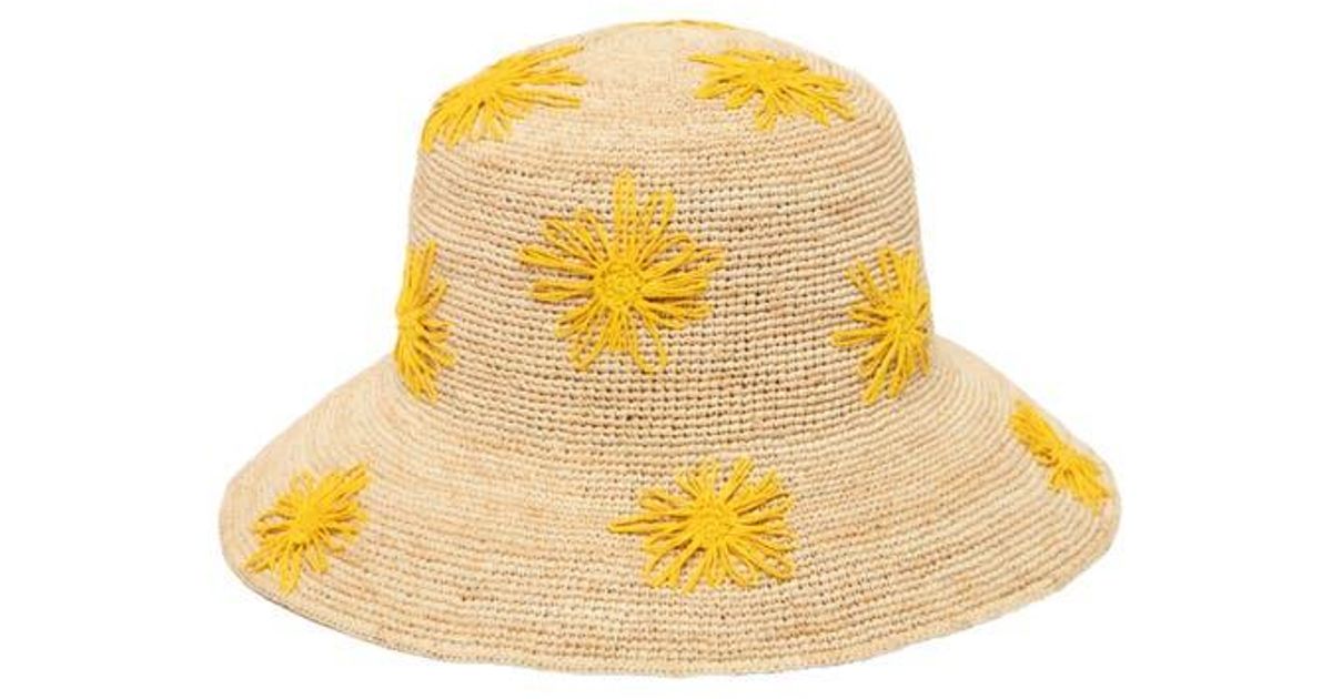 San Diego Hat Sol Embroidered Raffia Bucket Hat in Yellow | Lyst