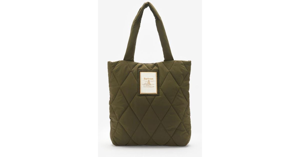 Barbour Diamond-Quilted Leather Tote Bag in Green | Lyst