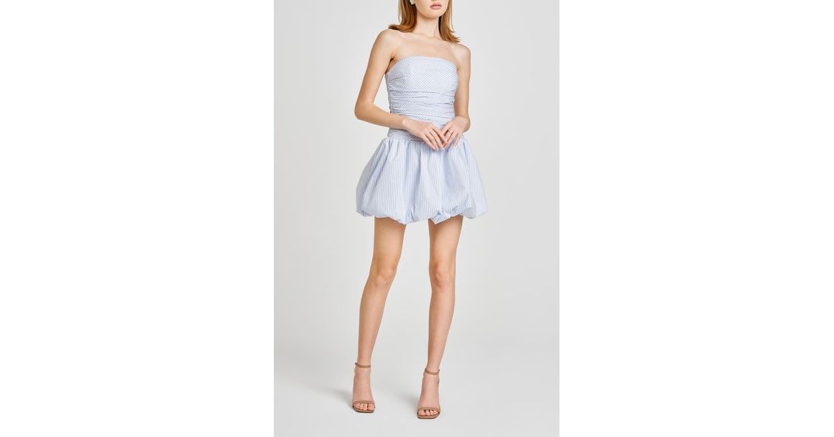 Wayf Bonnie Strapless Bubble Hem Minidress in Blue | Lyst
