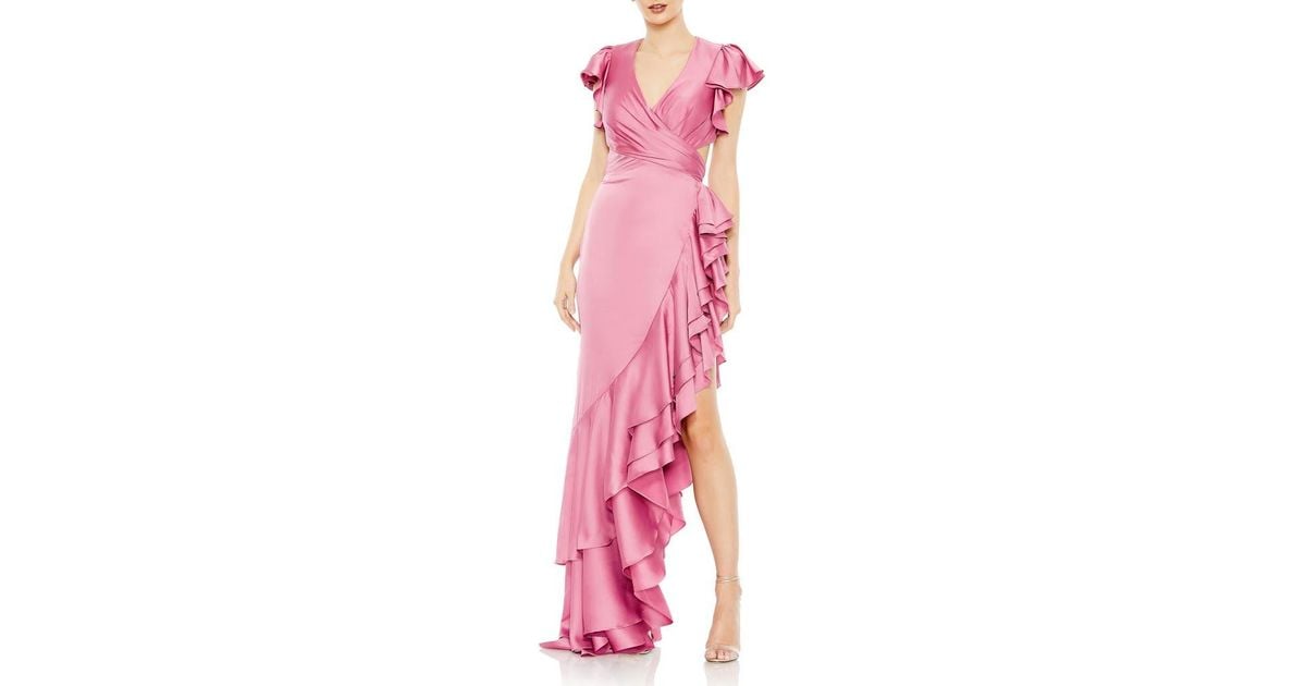 Mac Duggal Flutter Sleeve Cut Out Asymettical Ruffled Gown in Pink | Lyst