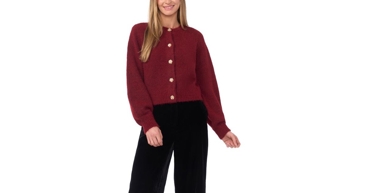 Ted Baker Fina Fuzzy Crewneck Cardigan in Red | Lyst
