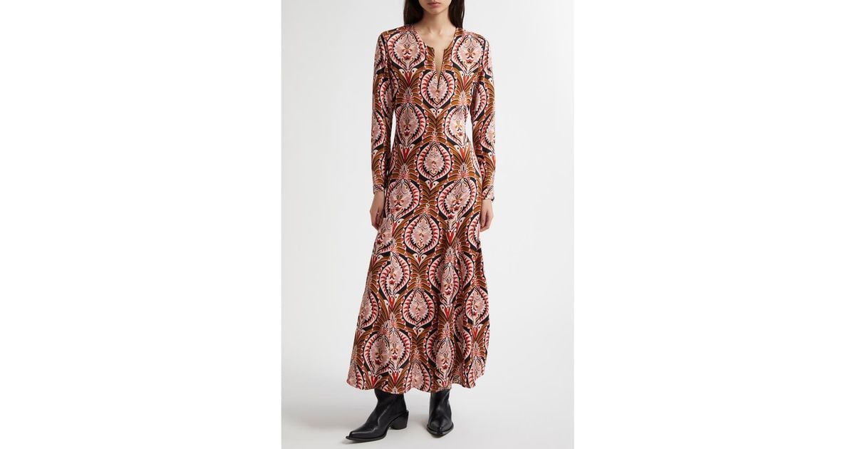 FARM Rio Pineapple Jewelry Long Sleeve Maxi Dress in Brown | Lyst