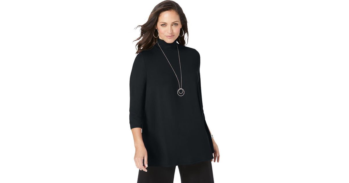 Jessica London Mockneck Swing Tunic in Black | Lyst