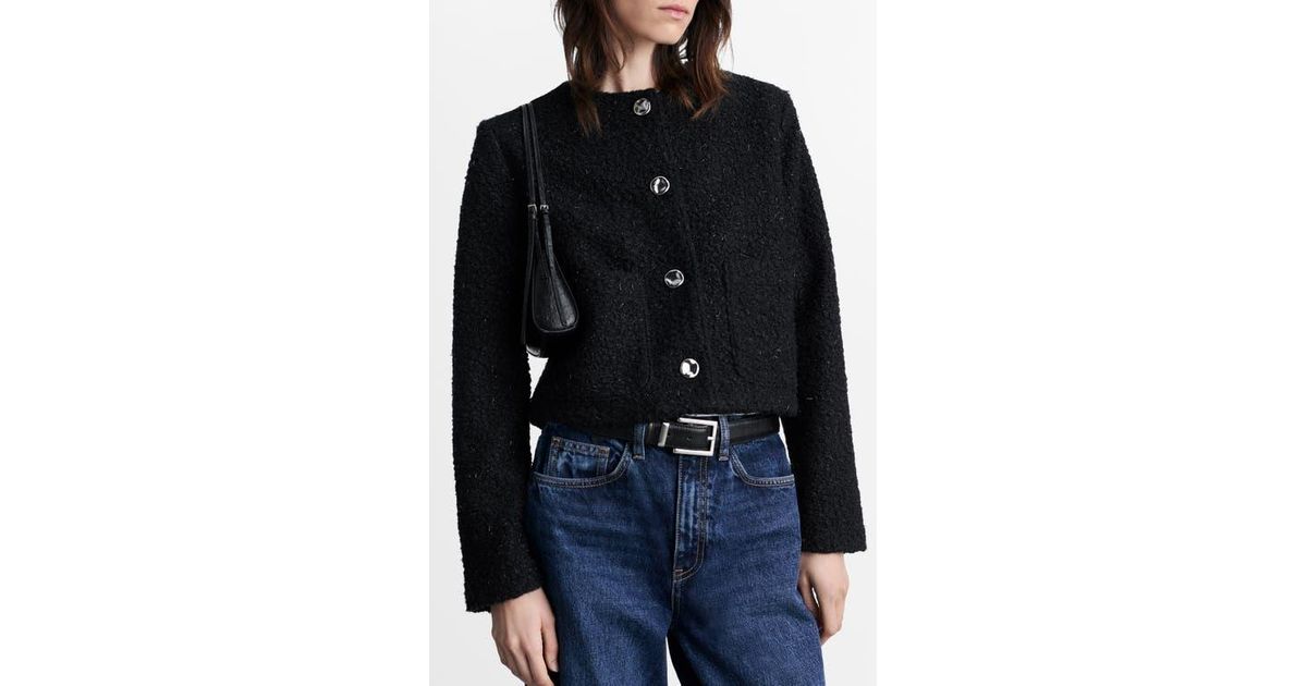 Mango Bouclè Tweed Jacket in Black | Lyst