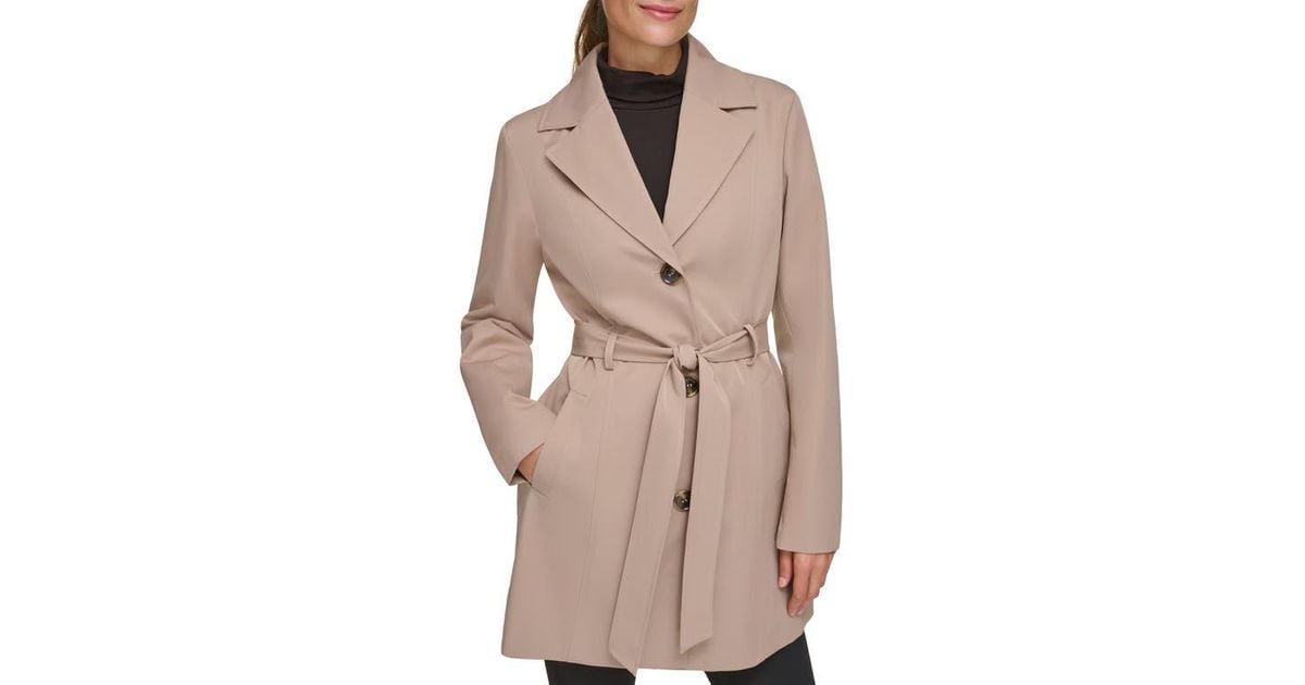 Kenneth Cole Belted Water Resistant Trench Coat in Natural | Lyst