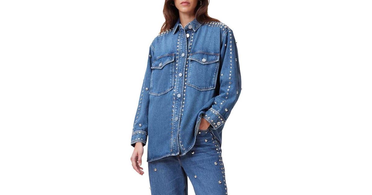 AllSaints Alba Stud Detail Denim Button-Up Shirt in Blue | Lyst