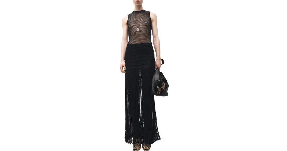 Mango Fringe Sleeveless Mesh Maxi Dress in Black | Lyst