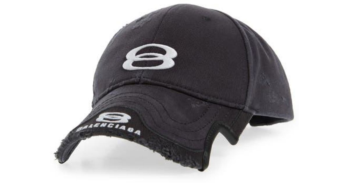 Balenciaga Double Unity Embroidered Distressed Baseball Cap in Black ...
