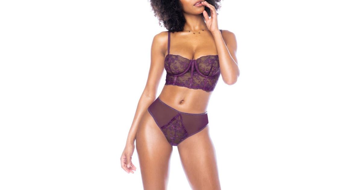 MAPALE Floral Lace Longline Underwire Bra & Thong Set in Purple | Lyst MAPALE Floral Lace Longline Underwire Bra & Thong Set in Purple | Lyst