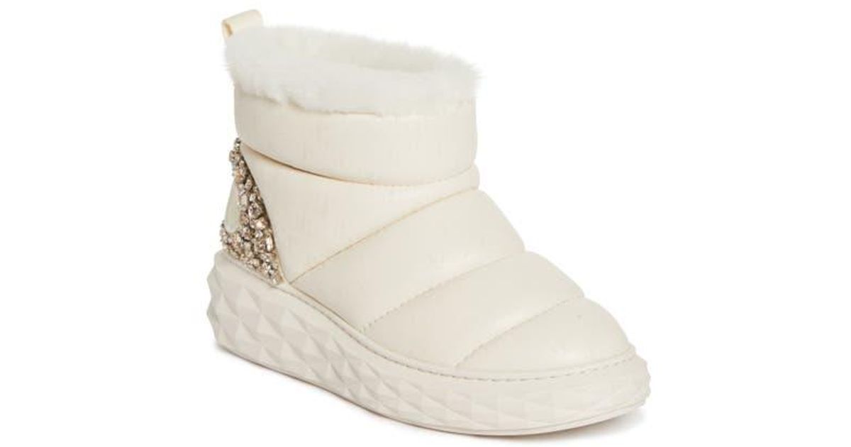 Jimmy Choo Xan Embellished Wedge Puffer Boot in White | Lyst