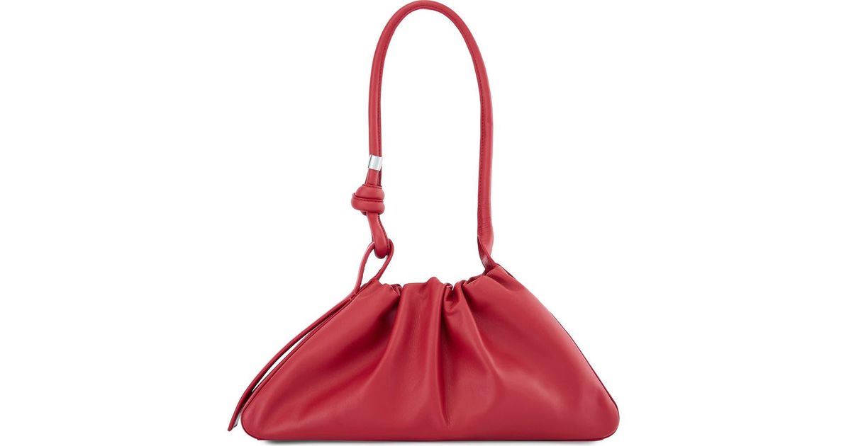 BEHNO Tina Ruched Leather Baguette Shoulder Bag in Red | Lyst