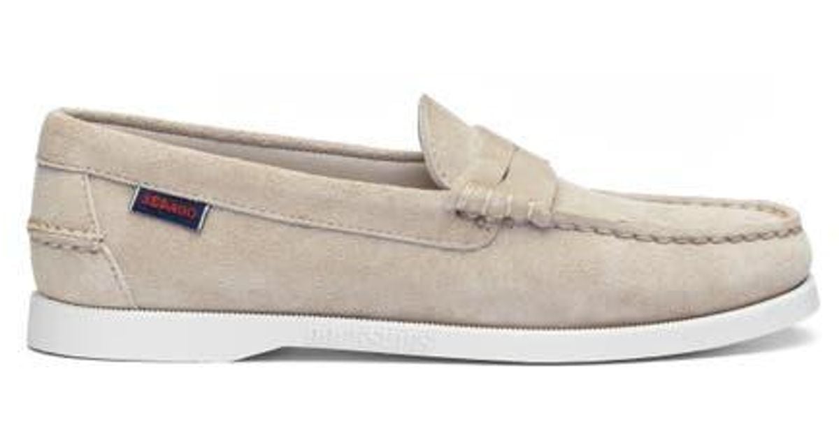 Sebago Dan Boat Roughout Penny Loafer in White | Lyst