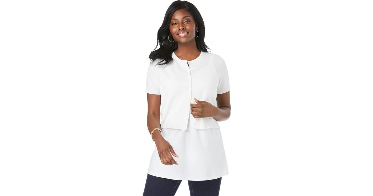 Jessica London Jewel-Neck Shrug in White | Lyst