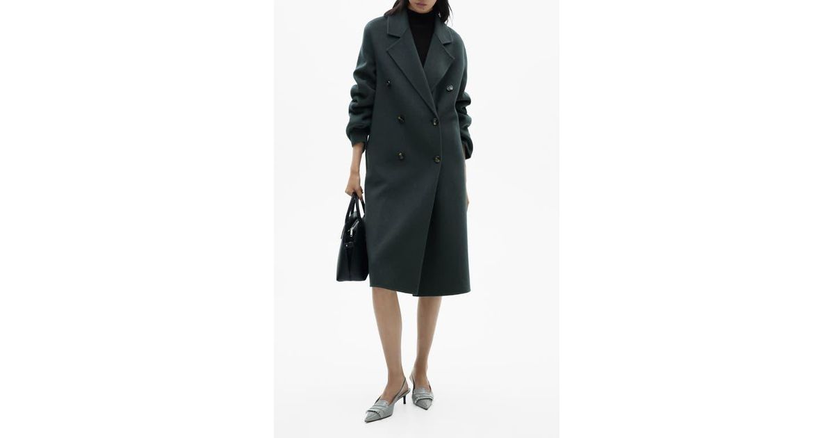 Mango Handmade Oversize Double Breasted Coat in Black | Lyst