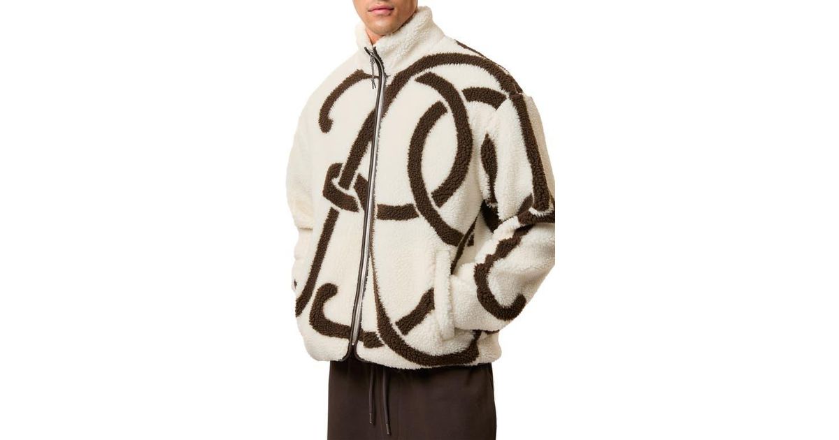 Reiss Kidd Logo Print High Pile Fleece Jacket in Black for Men | Lyst