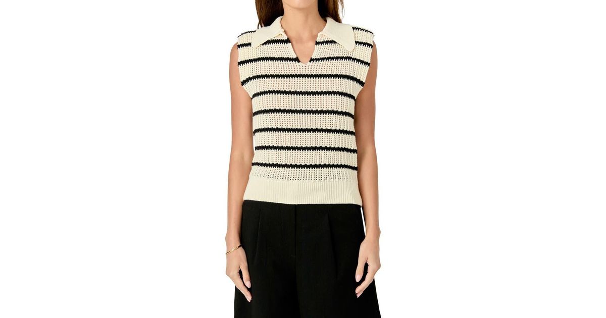 English Factory Stripe Open Stitch Collar Sweater Vest | Lyst