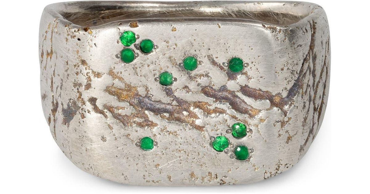 EX-A STUDIO Gs2 Cracked Ring With Emeralds in Metallic | Lyst
