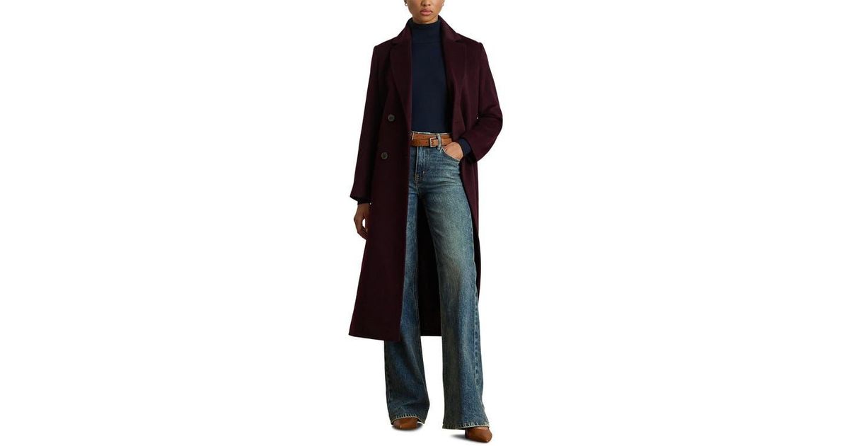 Ralph Lauren Double Breasted Wool Blend Reefer Coat in Black | Lyst