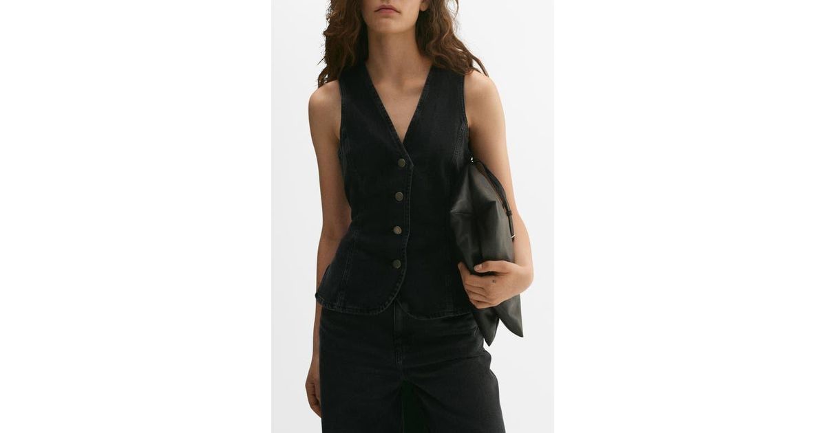 Mango Tie Denim Vest in Black | Lyst