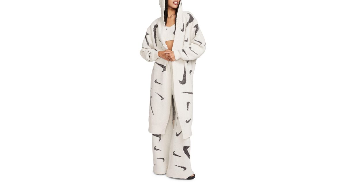 Nike Sportswear Cozy Bouclé Hooded Longline Cardigan in White | Lyst
