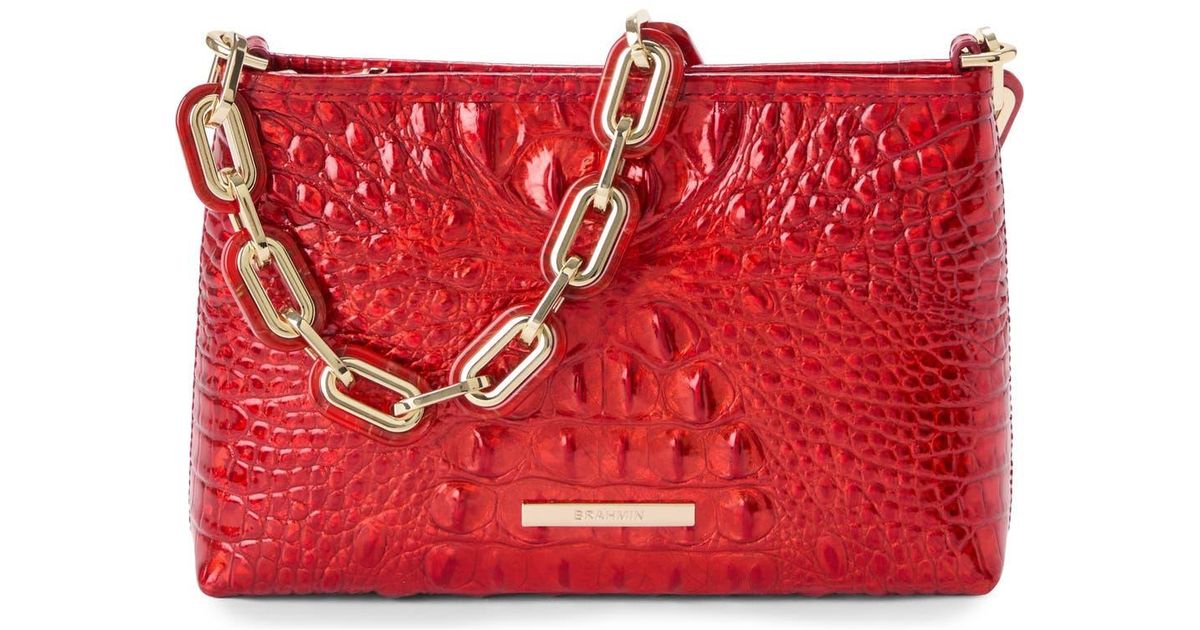 Brahmin Mod Lorelei Croc Embossed Leather Shoulder Bag in Red | Lyst
