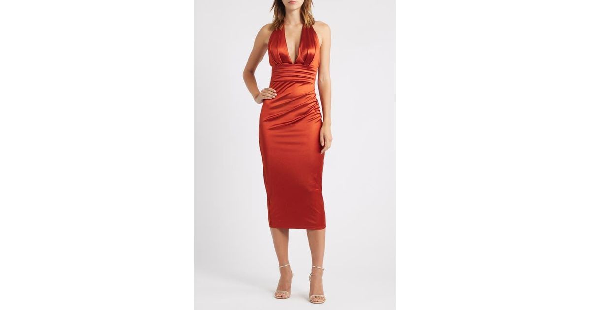 Emerald Sundae Satine Halter Midi Dress in Red | Lyst