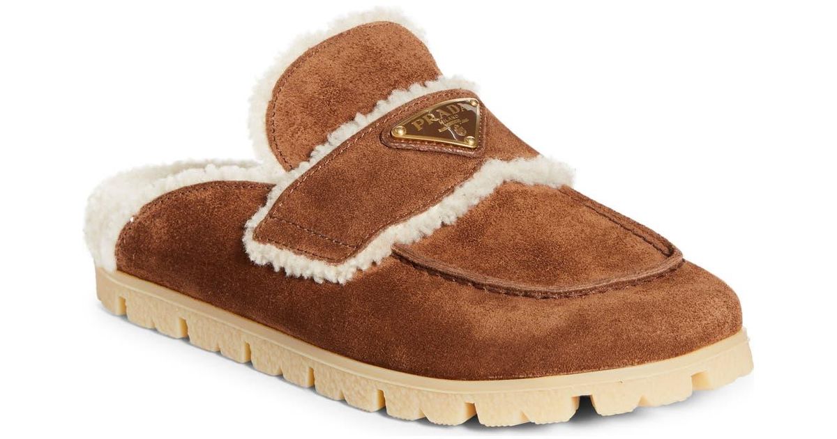 Prada Genuine Shearling Mule in Brown | Lyst