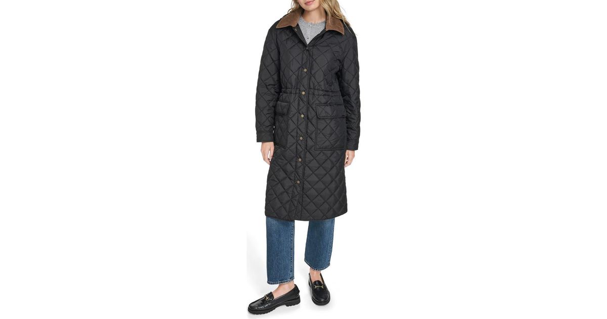 Levi's Diamond Quilted Hooded Long Coat in Black | Lyst