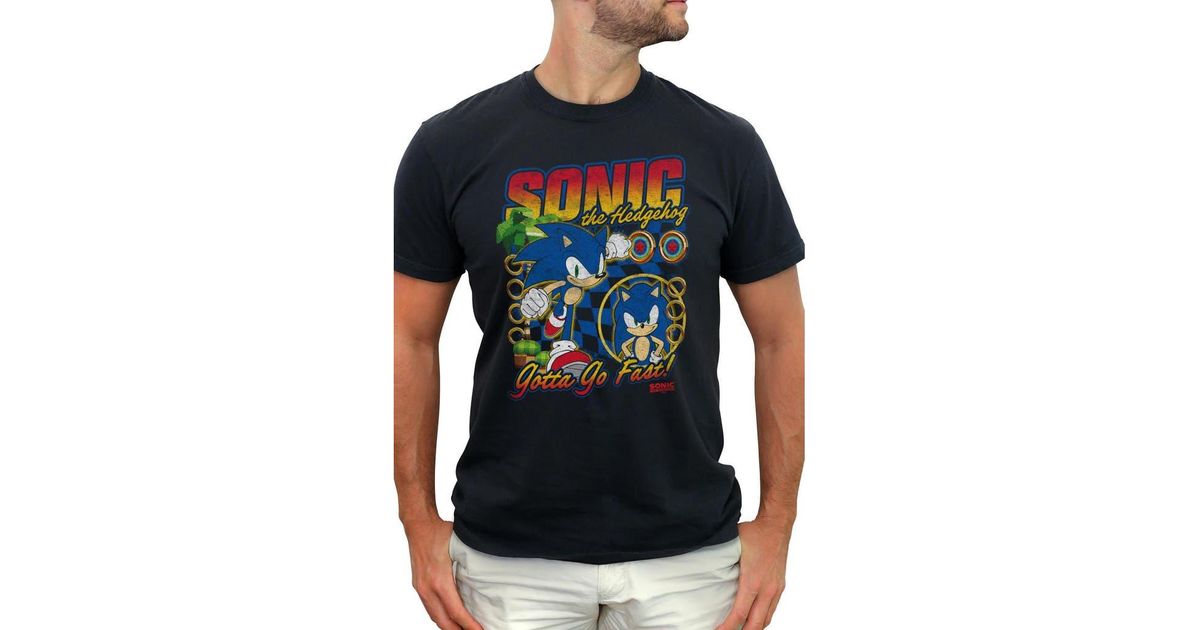 Sonic The Hedgehog Gotta Go Fast Distressed Graphic T-Shirt in Black ...