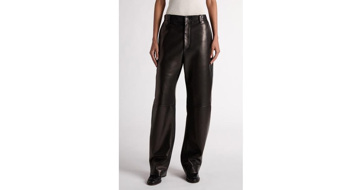 Bottega Veneta Rounded Leg Lambskin Leather Pants in Black | Lyst