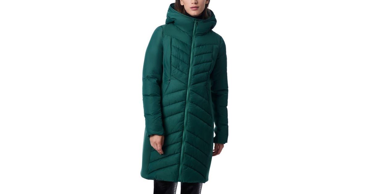 Bernardo Chevron Quilted Puffer Coat in Green | Lyst