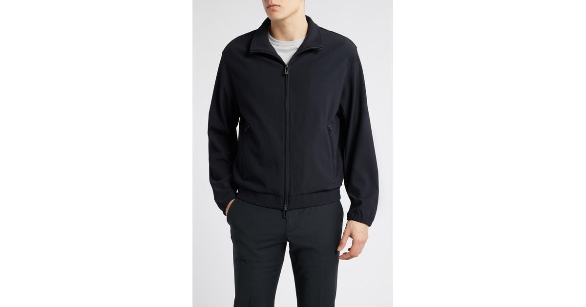 Emporio Armani Grosgrain Stretch Nylon Full Zip Jacket in Black for Men ...