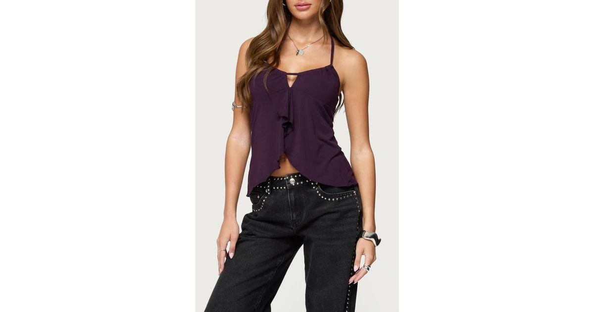 Edikted Lorenna Split Front Halter Top in Blue | Lyst