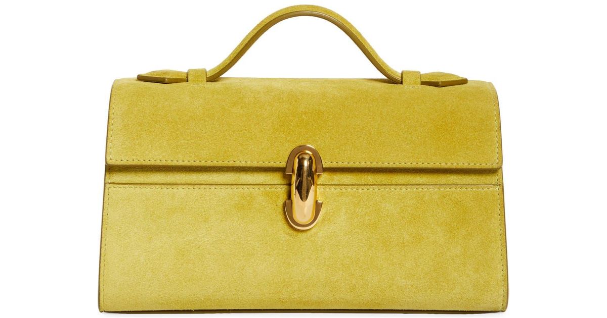 SAVETTE Symmetry Suede Top Handle Bag in Yellow | Lyst