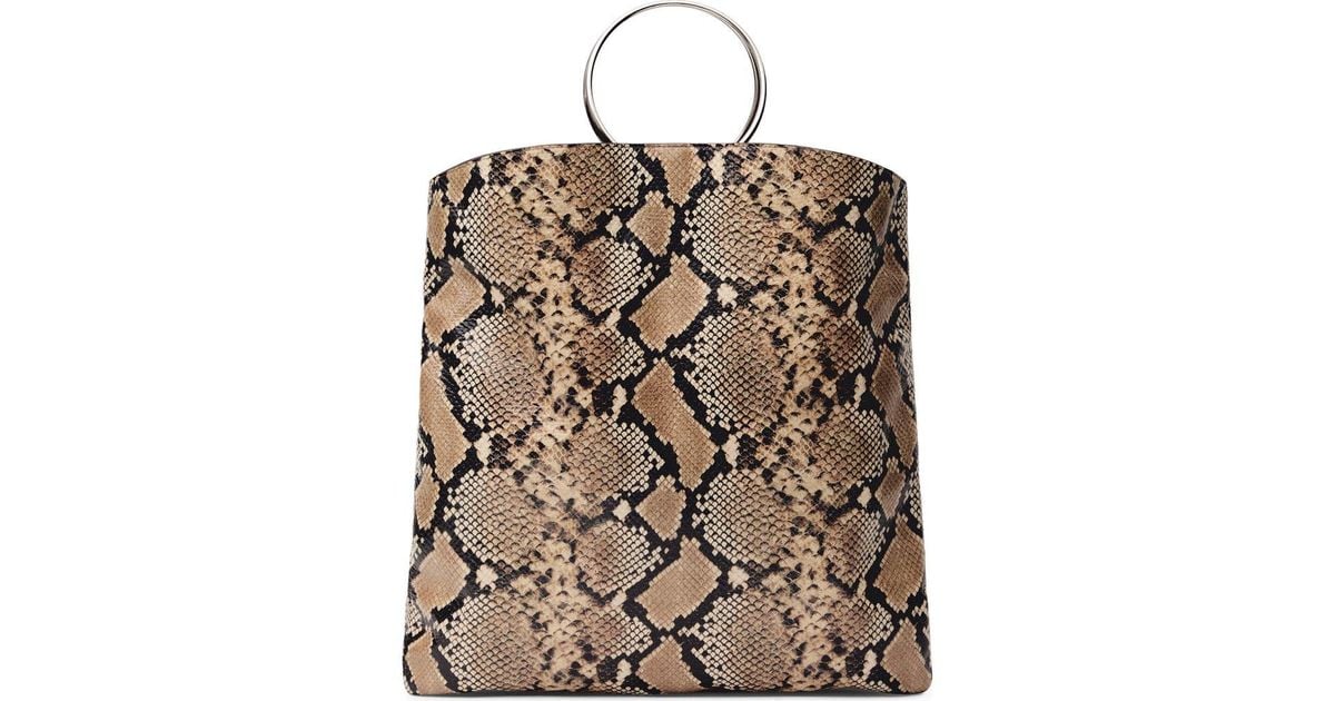 Mango Snakeskin Embossed Leather Tote in Brown | Lyst