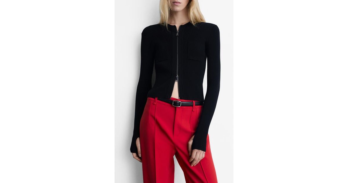 Mango Silunia Knit Jacket in Red | Lyst