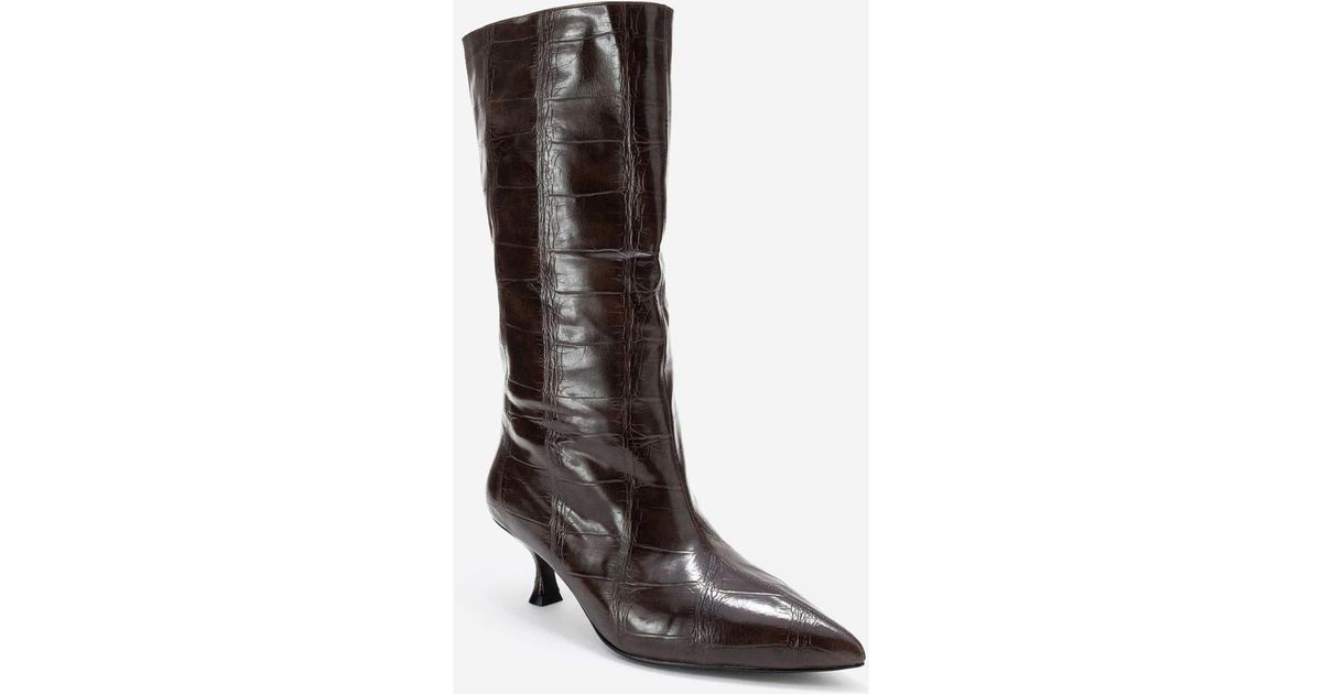 Prologue Shoes Crow Embossed Pointed Toe Boot in Brown | Lyst