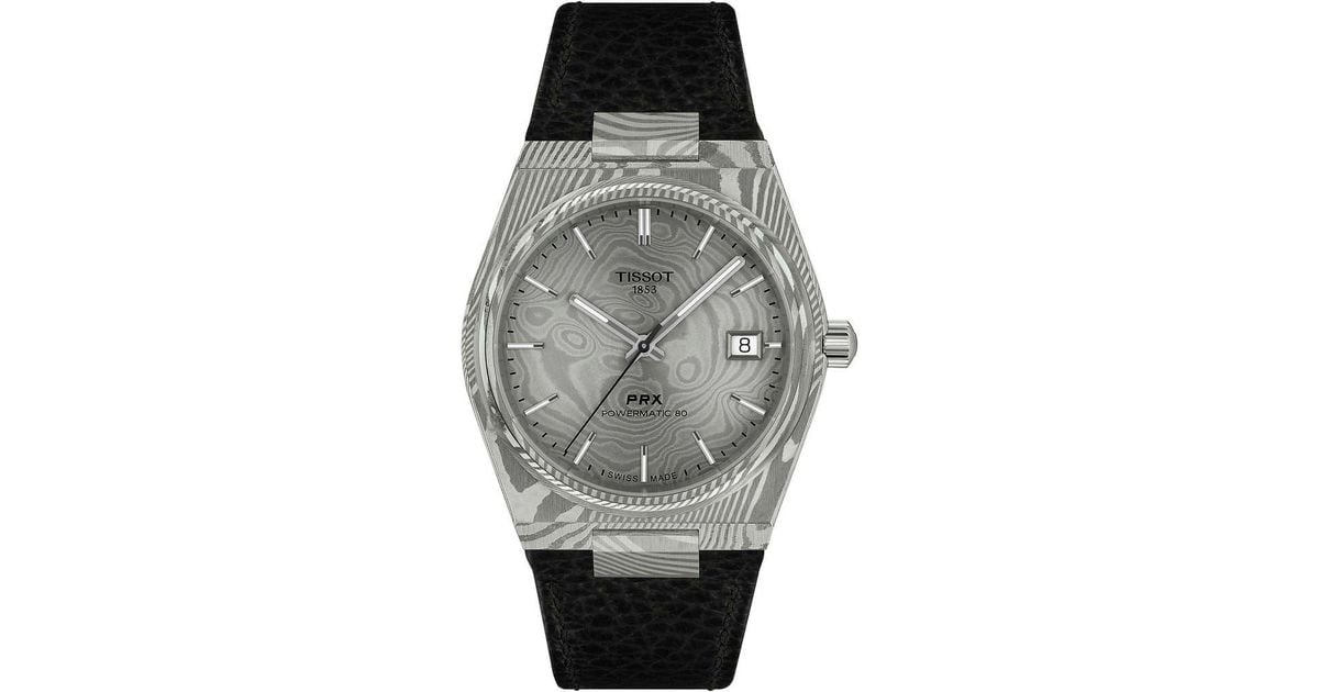 Tissot Prx Powermatic 80 Damascus Steel Leather Strap Watch, 38Mm in ...