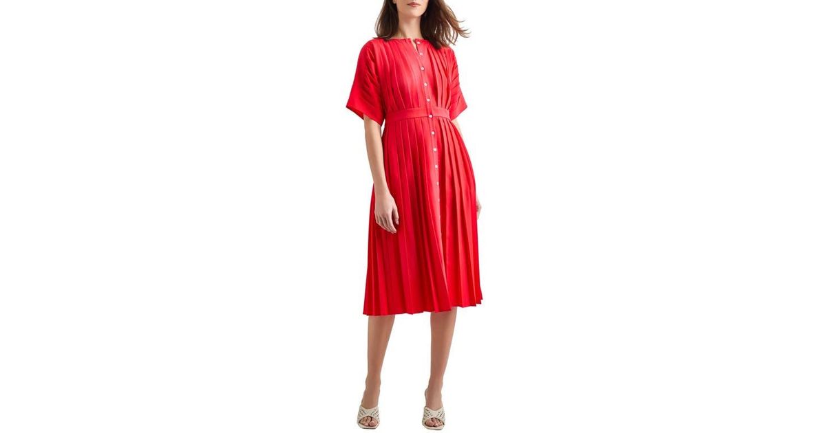 Misook Pleated Fit & Flare Midi Dress in Red | Lyst
