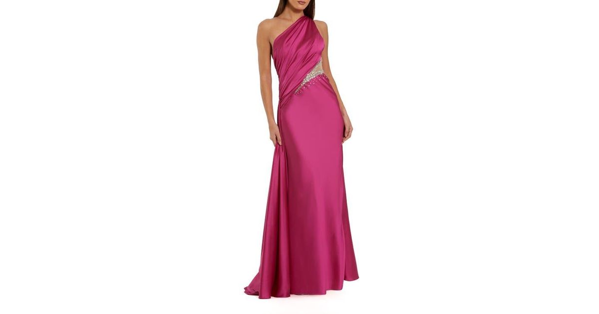 Mac Duggal One Shoulder Charmeuse Gown With Beaded Cutout in Red | Lyst
