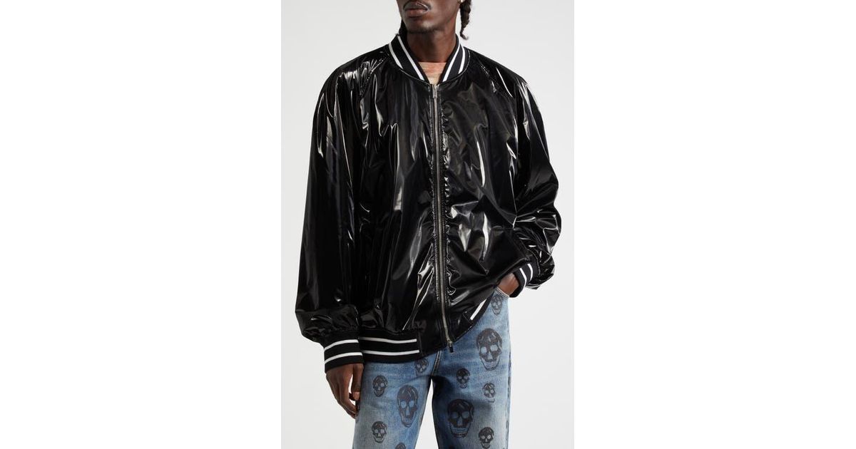 Alexander McQueen Oversize Liquid Satin Bomber Jacket in Black for Men | Lyst