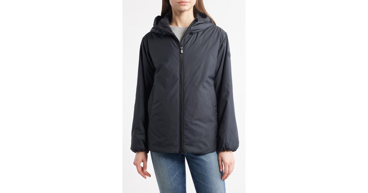 Save The Duck Zani Water Repellent Hooded Jacket in Black | Lyst
