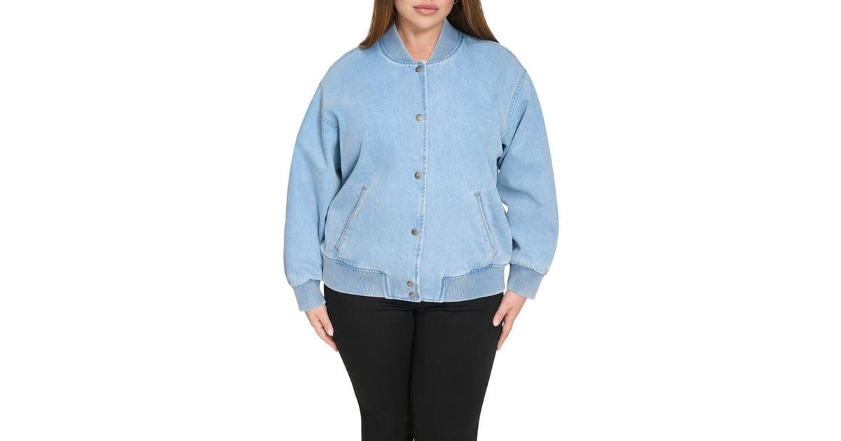 Levi's Crop Varsity Denim Bomber Jacket in Blue | Lyst