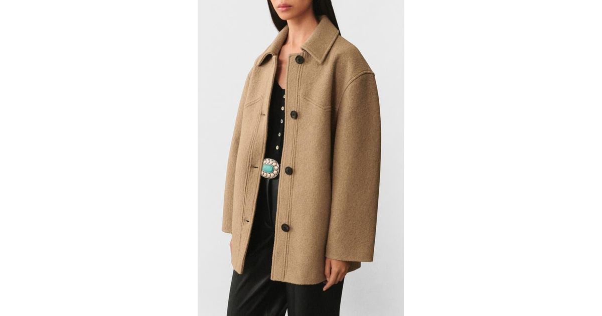 Mango Oversize Wool Blend Coat in Natural | Lyst